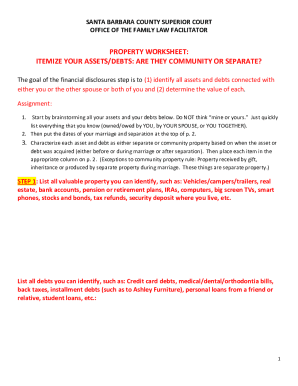 Fillable Online PROPERTY WORKSHEET: ITEMIZE YOUR ASSETS/DEBTS Fax Email ...