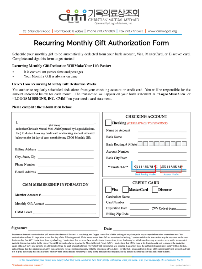 Fillable Online Recurring Monthly Gift Authorization Form Fax Email ...