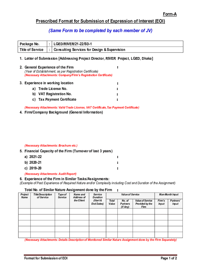 Fillable Online of 46 Request for 'Expression of Interest' EOI (Consulting ... Fax Email Print ...