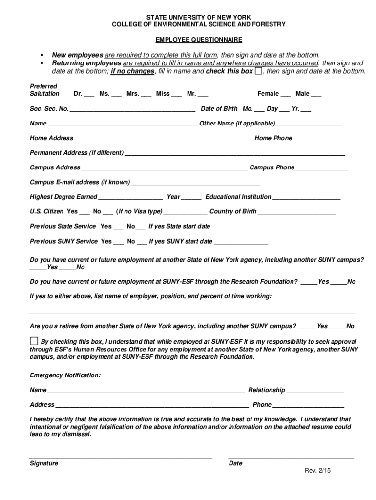 Fillable Online New employees are required to complete this full form ...
