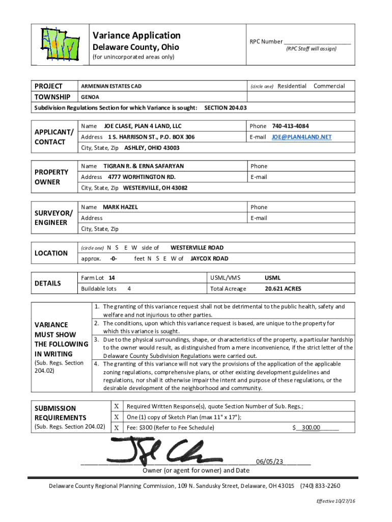 Fillable Online Variance Application - Delaware County Regional Planning Fax Email Print - pdfFiller