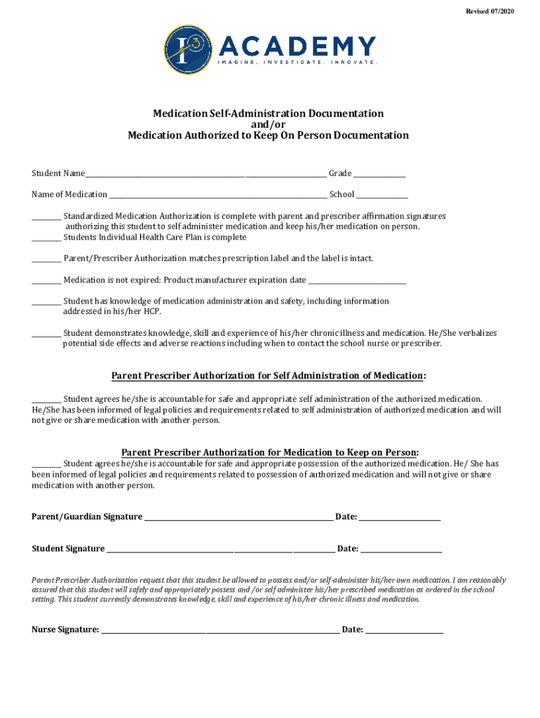 Fillable Online Self Administration and / or Keep on Person ... Fax ...