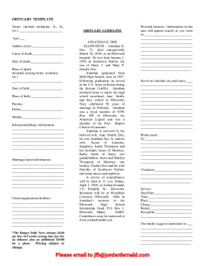 Fillable Online Obituary Writing Toolbox: Template and Samples Fax ...