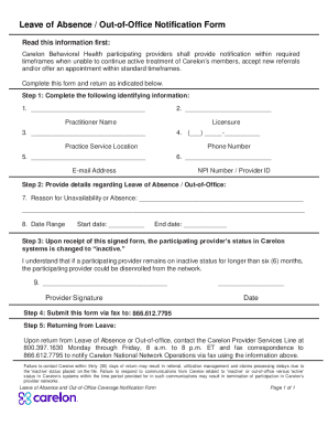 Fillable Online Leave of Absence Out of Office Notification Form Fax Email Print - pdfFiller