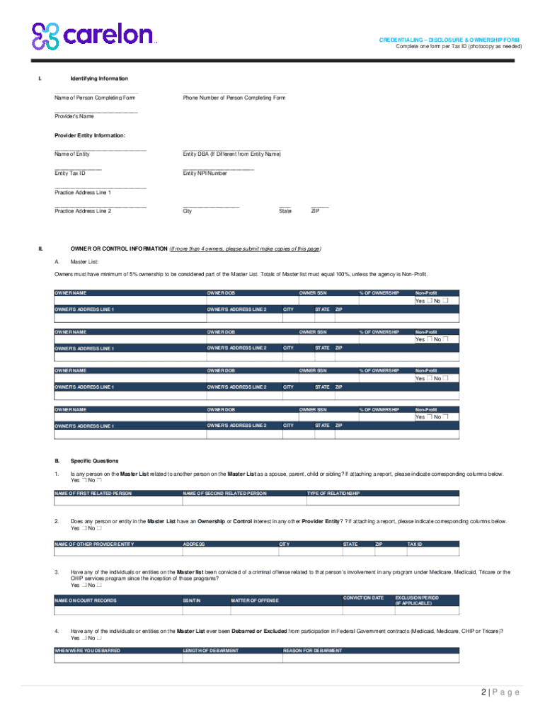 Fillable Online Ownership and Control Disclosure Form - Providers Fax Email Print - pdfFiller