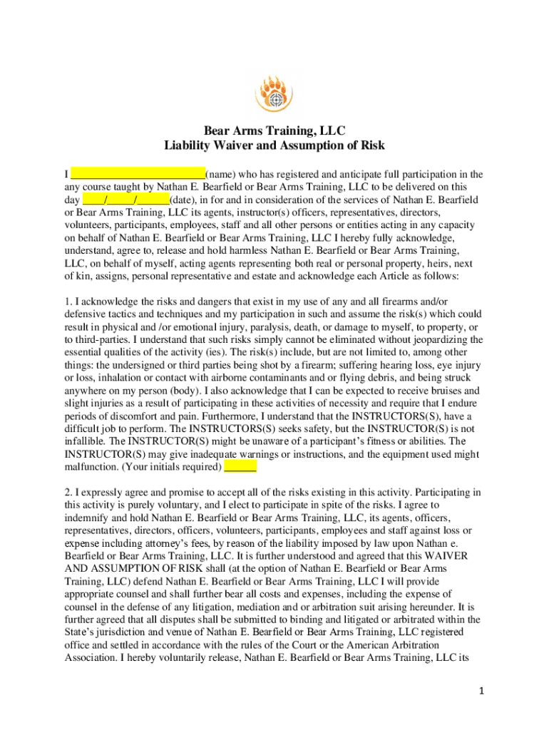 Fillable Online Liability Waiver and Assumption of Risk Fax Email Print ...