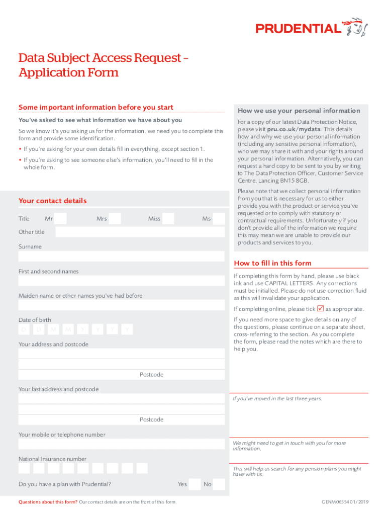 Fillable Online Data Subject Access RequestApplication Form Fax Email Print - pdfFiller