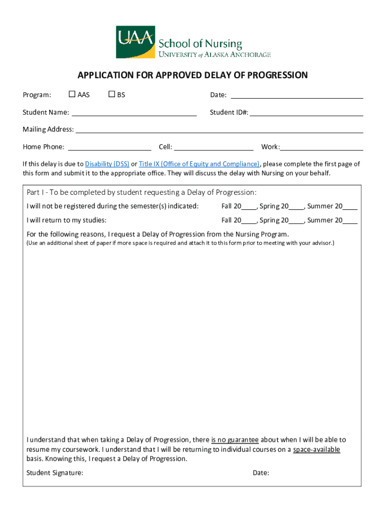 Fillable Online Delay of Progression Application Fax Email Print ...