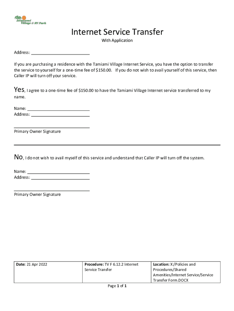 Fillable Online TV F 6.12.2 Service Transfer Form Fax Email Print ...