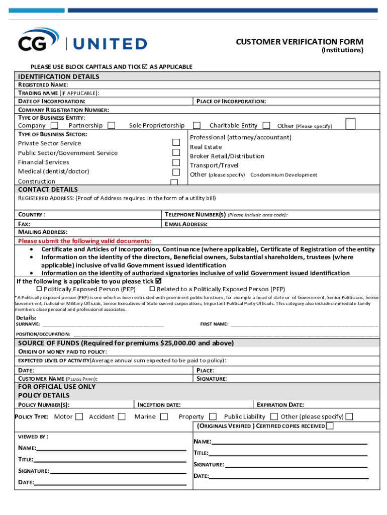 Fillable Online Customer Verification Form (Institutions) Fax Email ...