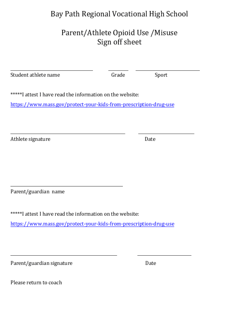 Fillable Online PARENT/GUARDIAN ATHLETIC SIGN OFF PAGE-return to ...