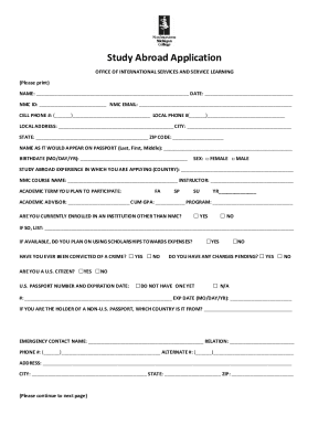 Fillable Online Student Study Abroad Application Fax Email Print - pdfFiller