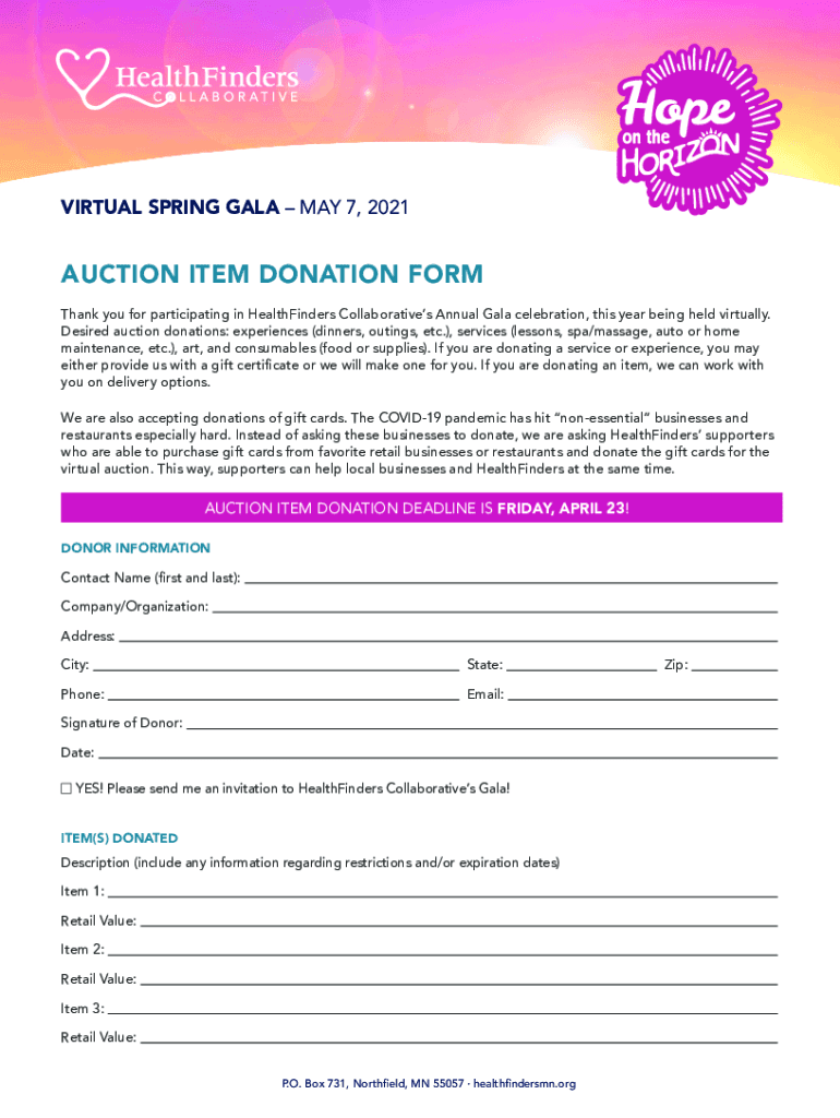 Auction Item Donation Form Template - Fill Online, Printable, Fillable ...