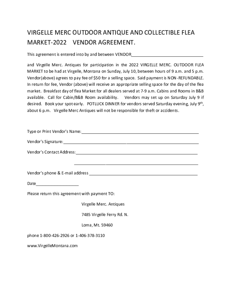 Fillable Online Vendor Agreement - Out of the Attic Antique Mall Fax Email Print - pdfFiller