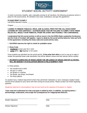 Fillable Online STUDENT SOCIAL ACTIVITY AGREEMENT Fax Email Print ...