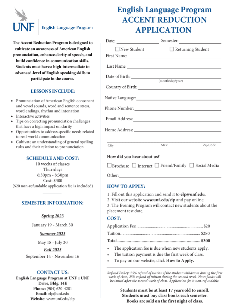 Fillable Online Accent Reduction Training: Speak English with Reduced ... Fax Email Print ...