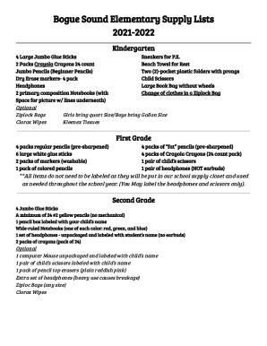 Fillable Online Bogue Sound Elementary Supply Lists By Grade Level Fax ...