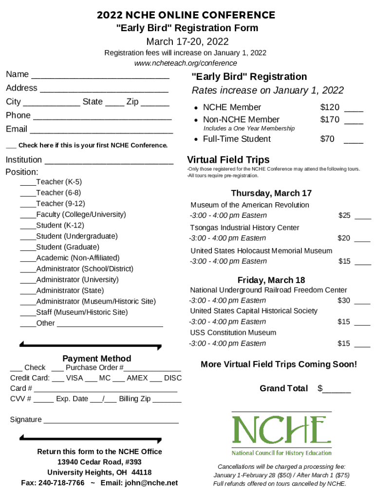 Fillable Online 2023 NCHE CONFERENCE - Pre-Registration Form March ...