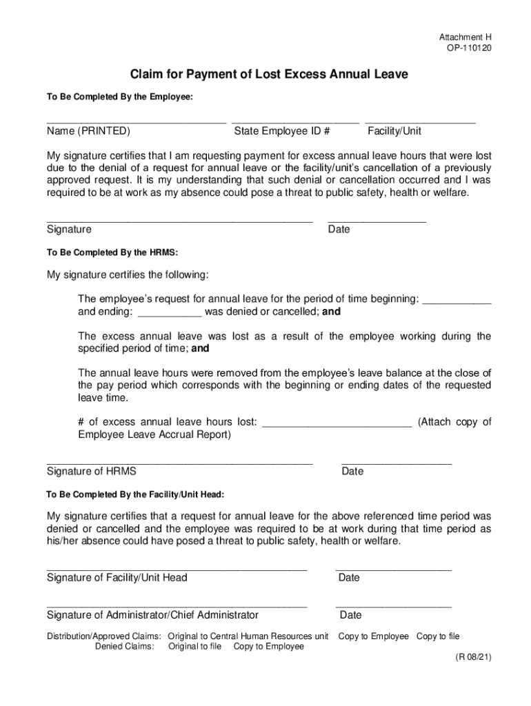 Fillable Online Claim for Payment of Lost Excess Annual Leave Fax Email ...