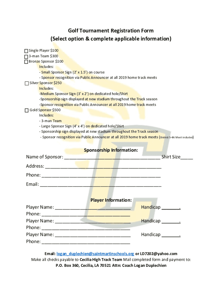Fillable Online Golf Tournament Registration Form (Select option ...