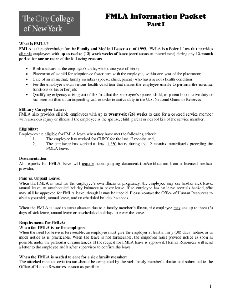 Fillable Online FMLA Information Packet Fax Email Print - pdfFiller