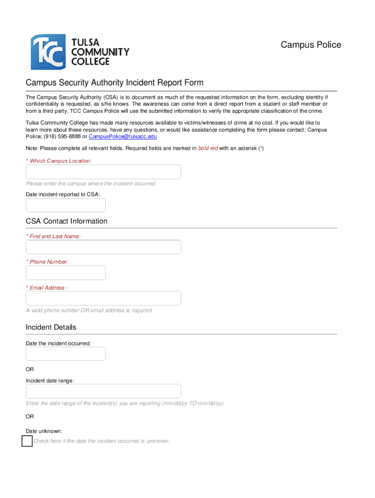 Fillable Online 18 5 5 - Campus Security Authority Incident Report Form Fax Email Print - pdfFiller