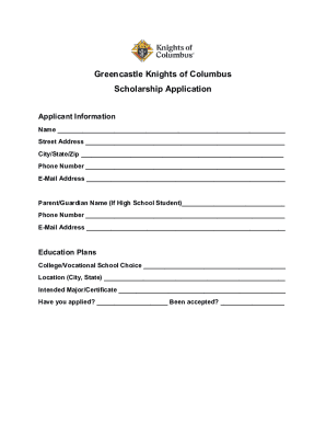 Fillable Online Greencastle Knights of Columbus Scholarship Application ...