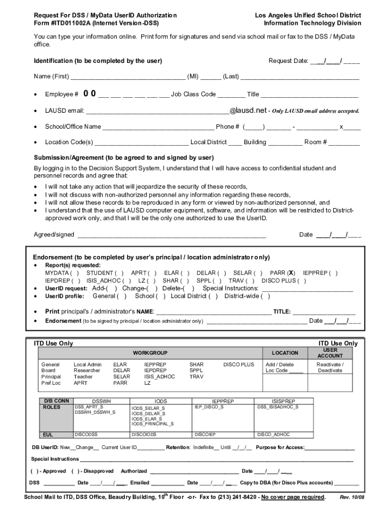 Fillable Online Data Exchange System User Access Request Form Fax Email ...