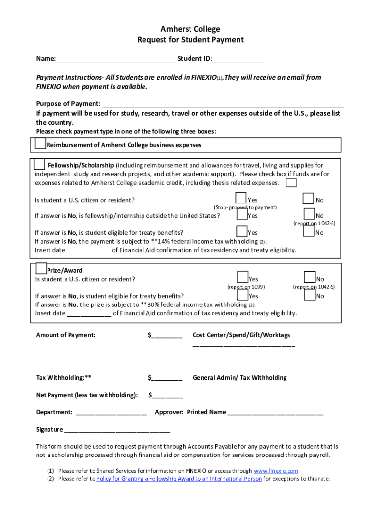 Fillable Online Amherst College Request for Student Payment Fax Email ...