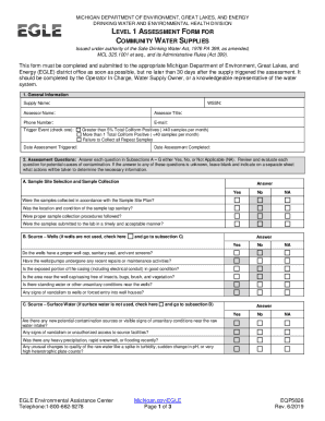 Fillable Online LEVEL 1 ASSESSMENT FORM FOR COMMUNITY WATER ... Fax ...