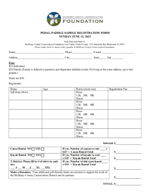 Fillable Online PEDAL-PADDLE-SADDLE REGISTRATION FORM ... Fax Email ...