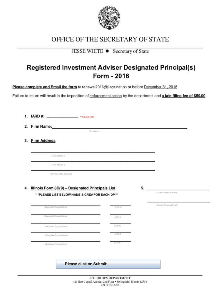 Fillable Online Registered Investment Adviser Designated Principal(s) Form Fax Email Print ...