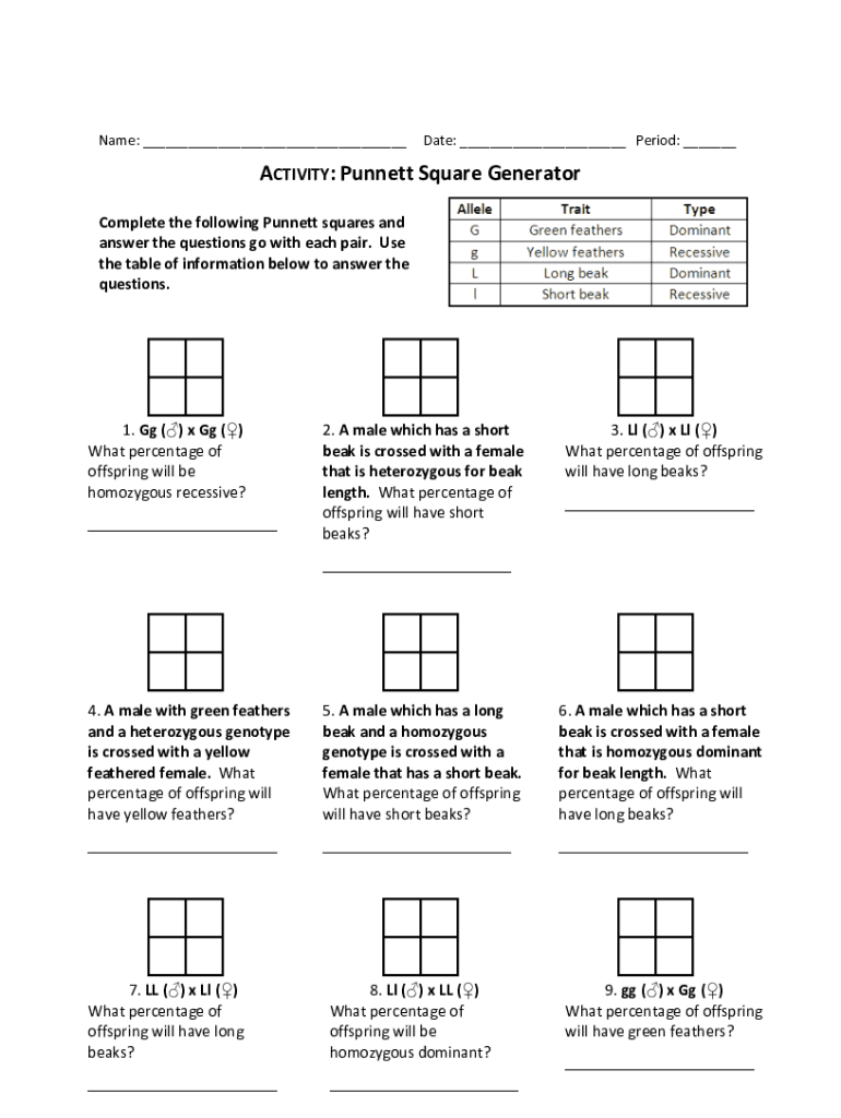 Fillable Online Punnett Square Generator Worksheet.doc Fax Email Print ...