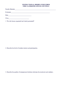 Fillable Online INSTRUCTIONAL OBSERVATION FORM FOR ... Fax Email Print - pdfFiller