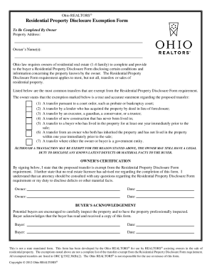 Fillable Online Residential Property Disclosure Exemption Form Fax ...
