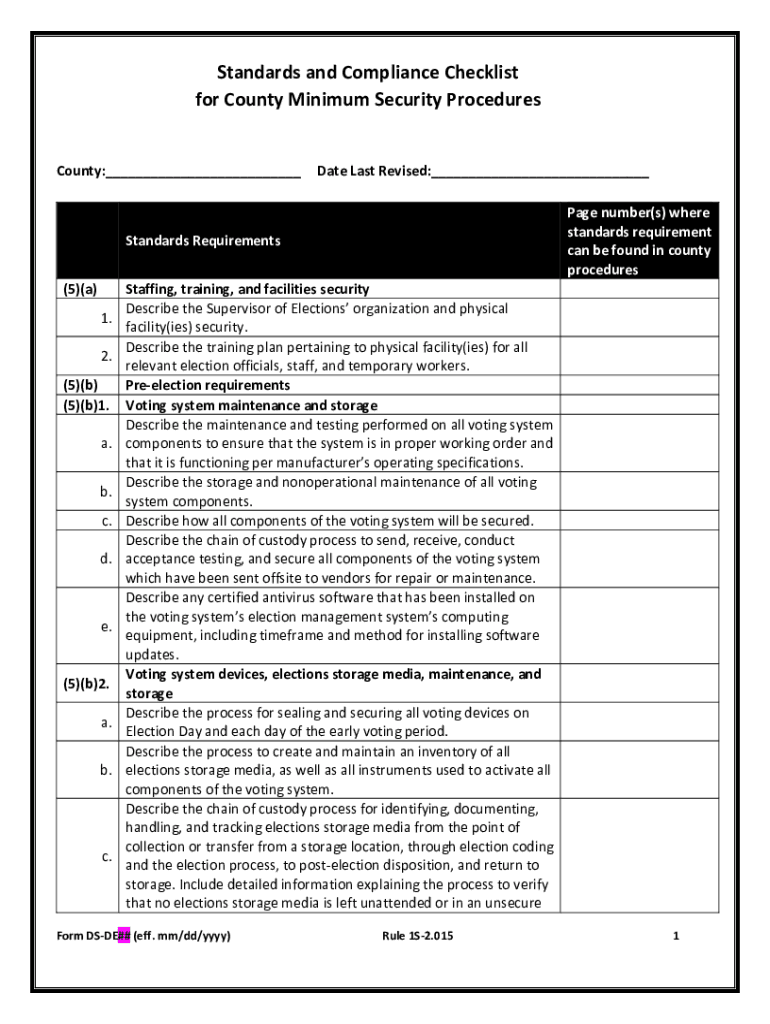 Fillable Online Standards and Compliance Checklist for County Minimum ... Fax Email Print ...