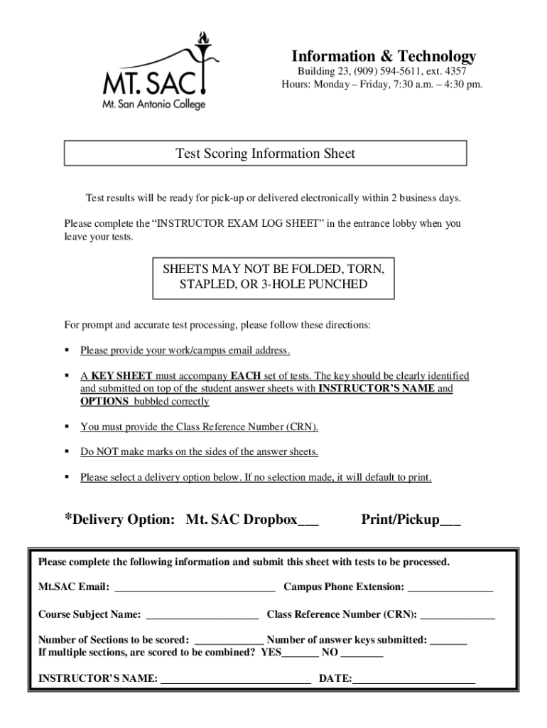 Fillable Online Test Scoring Information Sheet Fax Email Print - pdfFiller