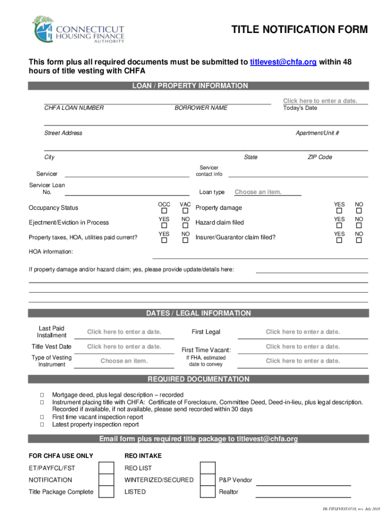 Fillable Online TITLE NOTIFICATION FORM Fax Email Print - pdfFiller