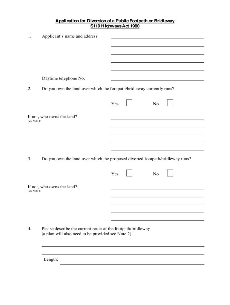 Fillable Online Application Form PROW Diversion Order Fax Email Print ...