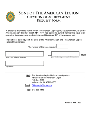 Fillable Online 124.118 SAL Citation of Achievement Request Form ...