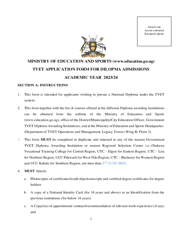 Fillable Online TVET Application Form for admissions into certificate ...