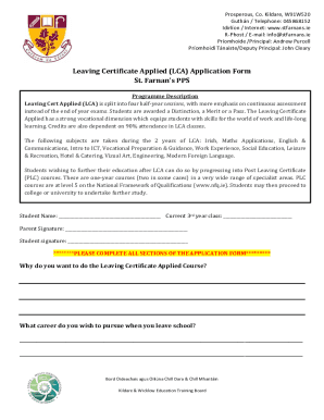 Fillable Online Leaving Certificate Applied (LCA) Application Form St ...