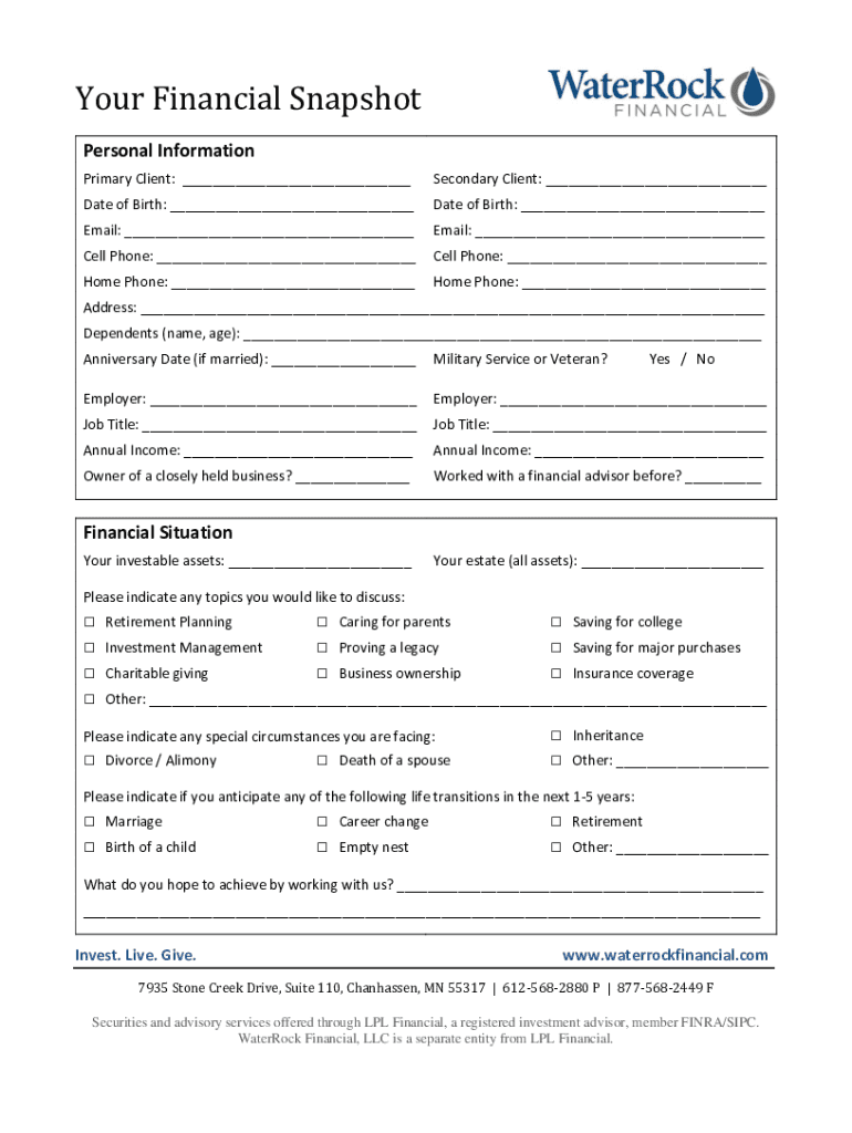 Fillable Online Your Financial Snapshot Fax Email Print - pdfFiller