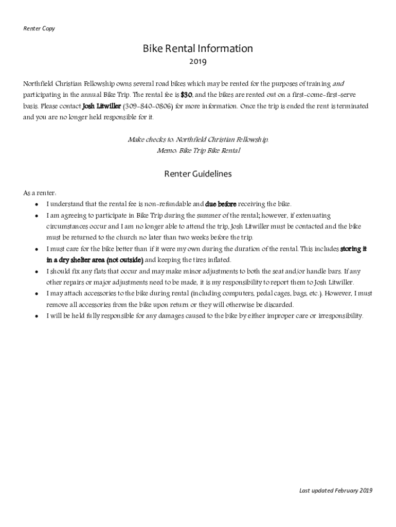 Fillable Online Bike Rental Information Fax Email Print - pdfFiller