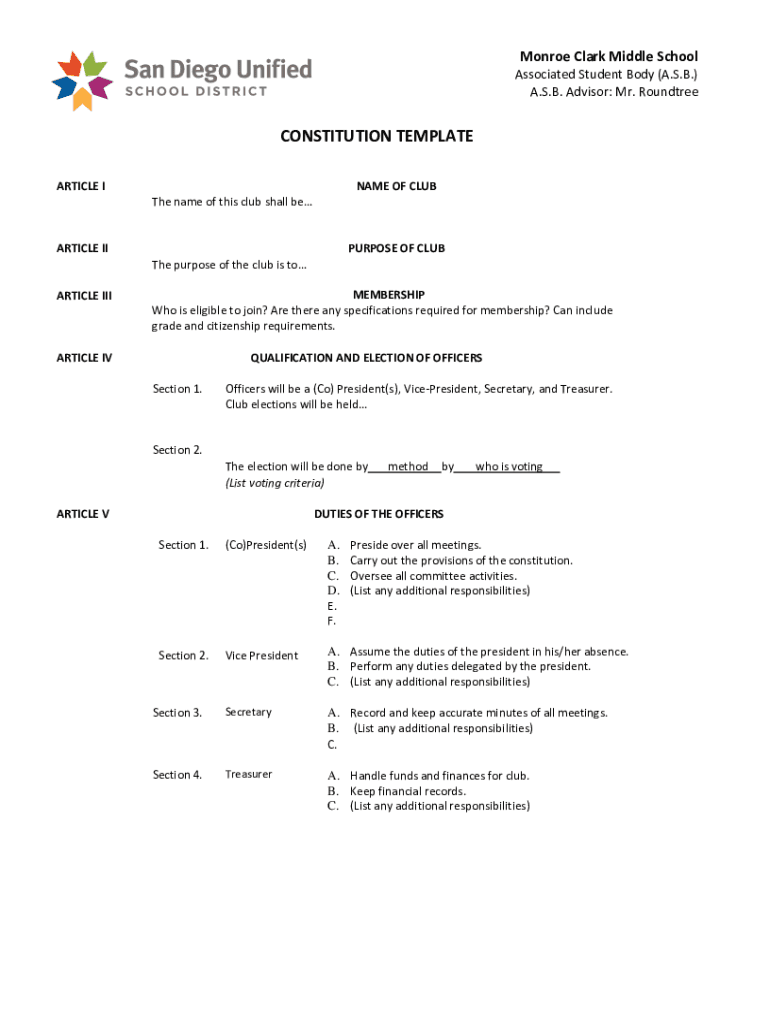 Fillable Online CONSTITUTION TEMPLATE Fax Email Print - pdfFiller