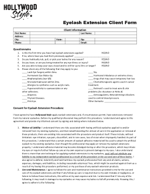 Fillable Online Eyelash Extension Consultation Form Template Fax Email ...