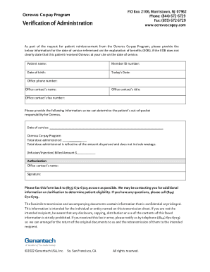 Fillable Online Reimbursement Request Form Ocrevus Co-Pay Program Fax Email Print - pdfFiller
