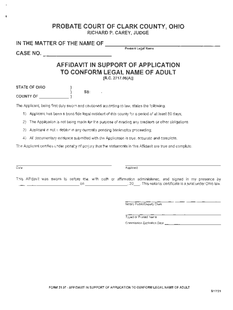 Fillable Online probate clarkcountyohio Affidavit in Support of ...