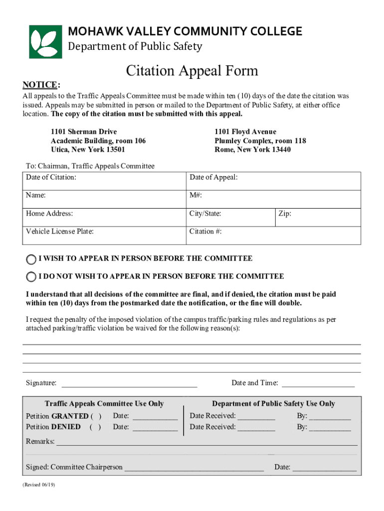 Fillable Online Citation Appeal Form Fax Email Print - pdfFiller
