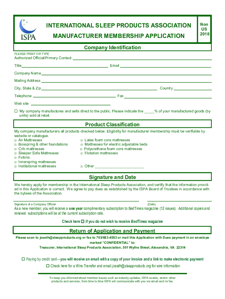 Fillable Online International Sleep Products Association Fax Email Print - pdfFiller